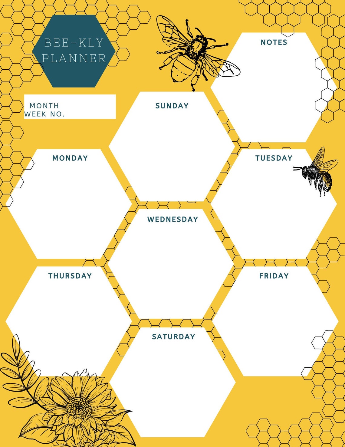 Printable Weekly Planner, to Do Planner, Print at Home, Cute Bee ...