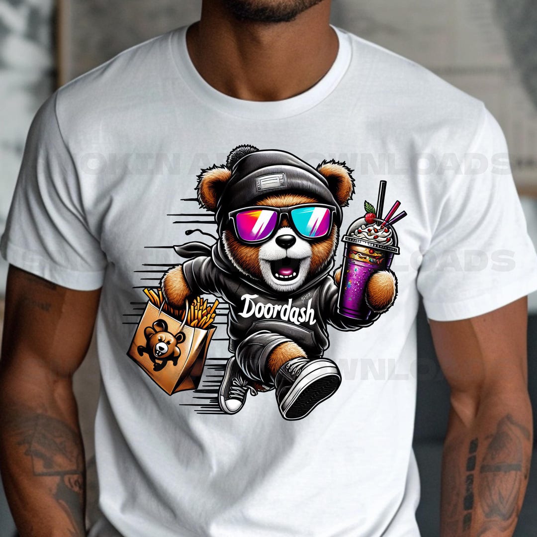 Hiphop Teddy Bear Door Dasher Fast Food Clipart Sublimation Design PNG ...