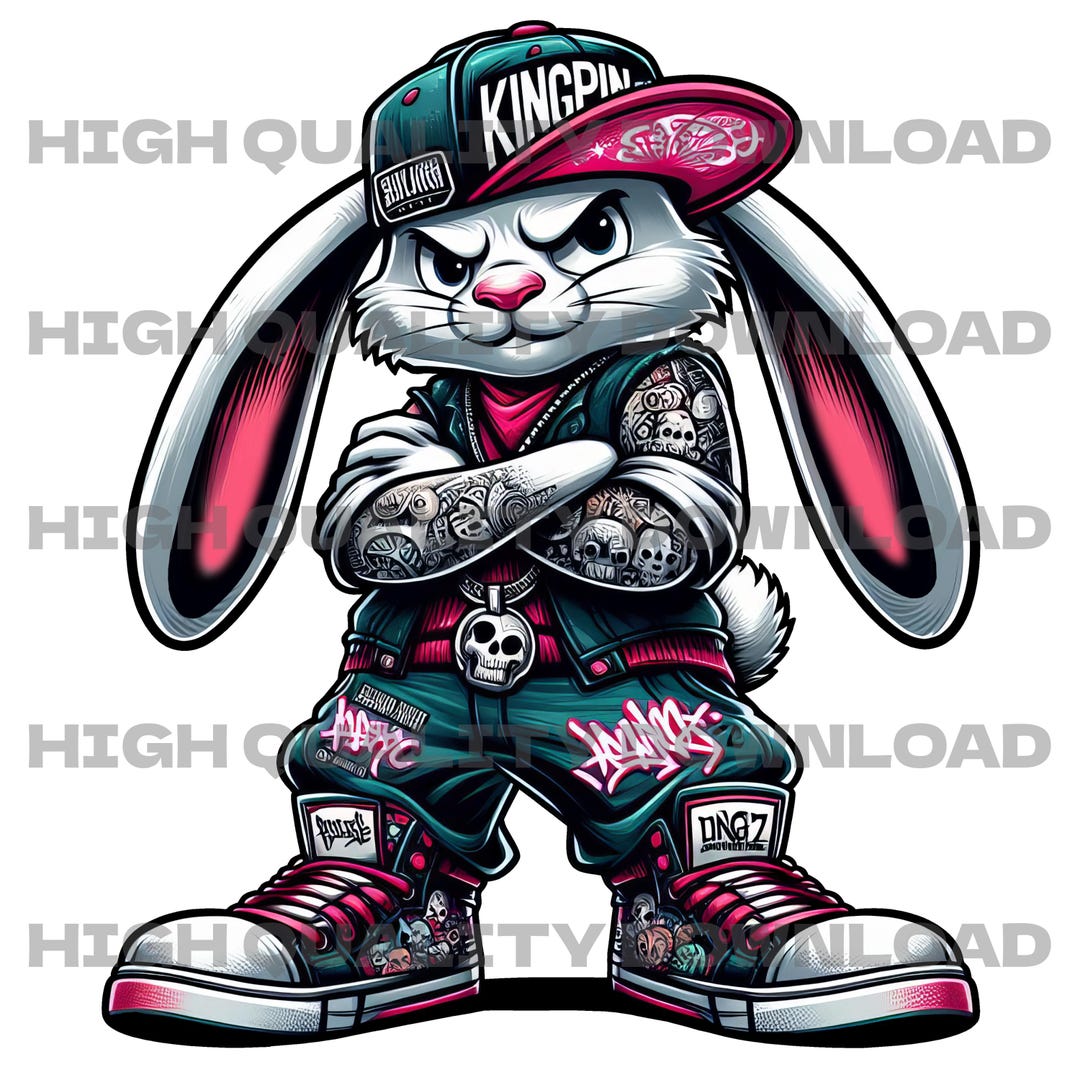 Hiphop Gangster Rabbit Digital Download, Sublimation Design, DTF Design ...