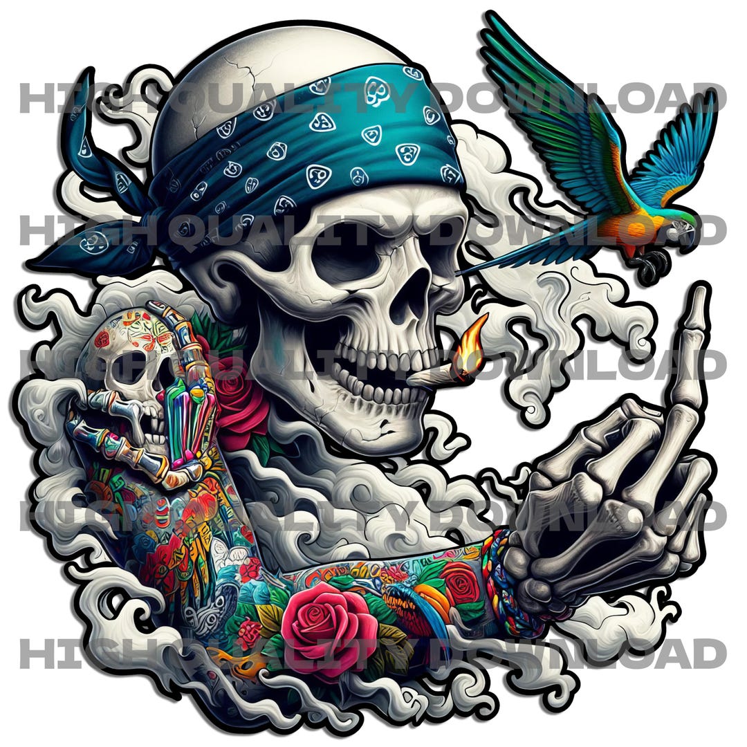Badass Biker Skull Tattoo Design PNG, Skull Sticker, Skull Shirt ...