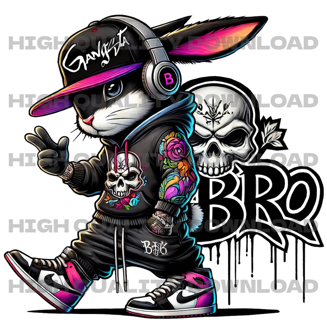 Hip Hop Gangster Rabbit Boy PNG T-shirt Design Sublimation DTF Graphic ...