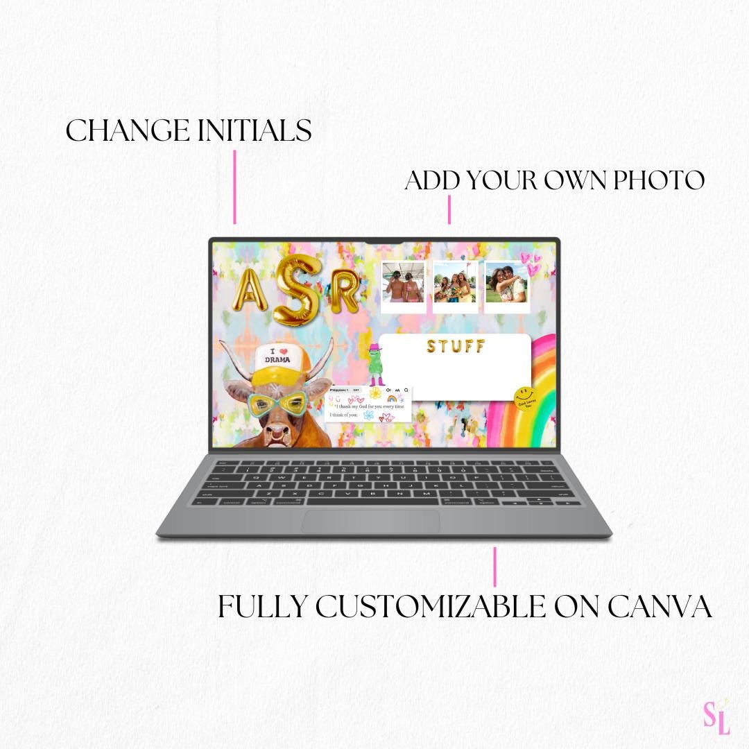 Editable Preppy MacBook Wallpaper | Colorful Canva Template (digital ...