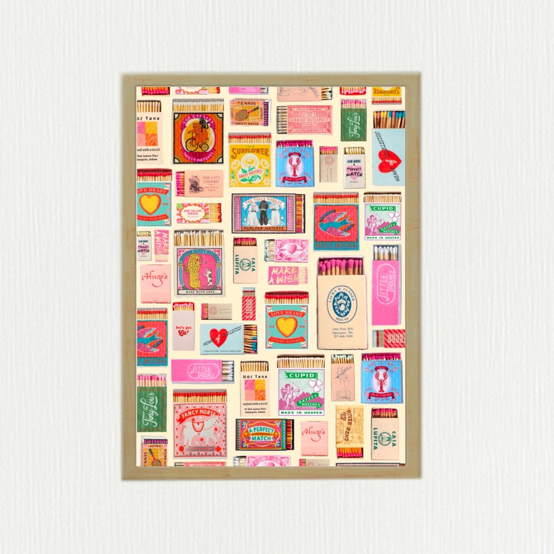 VINTAGE MATCHBOOK PRINT, Trendy Matches Poster, Retro Matchbox Wall Art ...