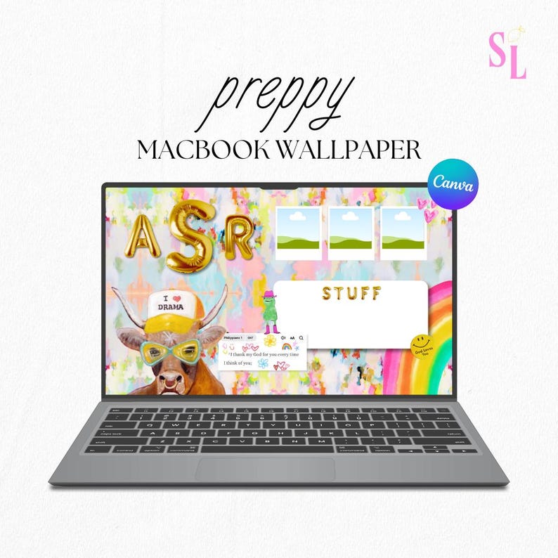 Editable Preppy MacBook Wallpaper | Colorful Canva Template (digital ...