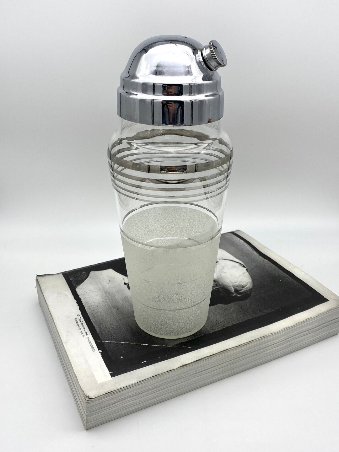 1930s Macbeth Evans Large Frosted Cocktail Shaker With Platinum Bands ...