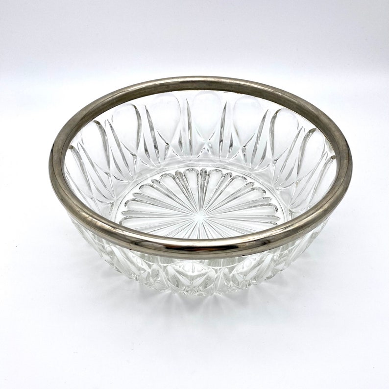 Large 9 Crystal Bowl With Silver Metal Rim - Etsy