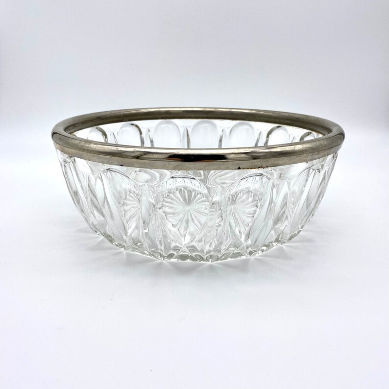 Large 9 Crystal Bowl With Silver Metal Rim - Etsy