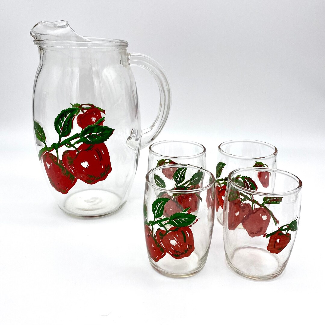 Vintage Apple Juice Glass and Pitcher Set - Etsy
