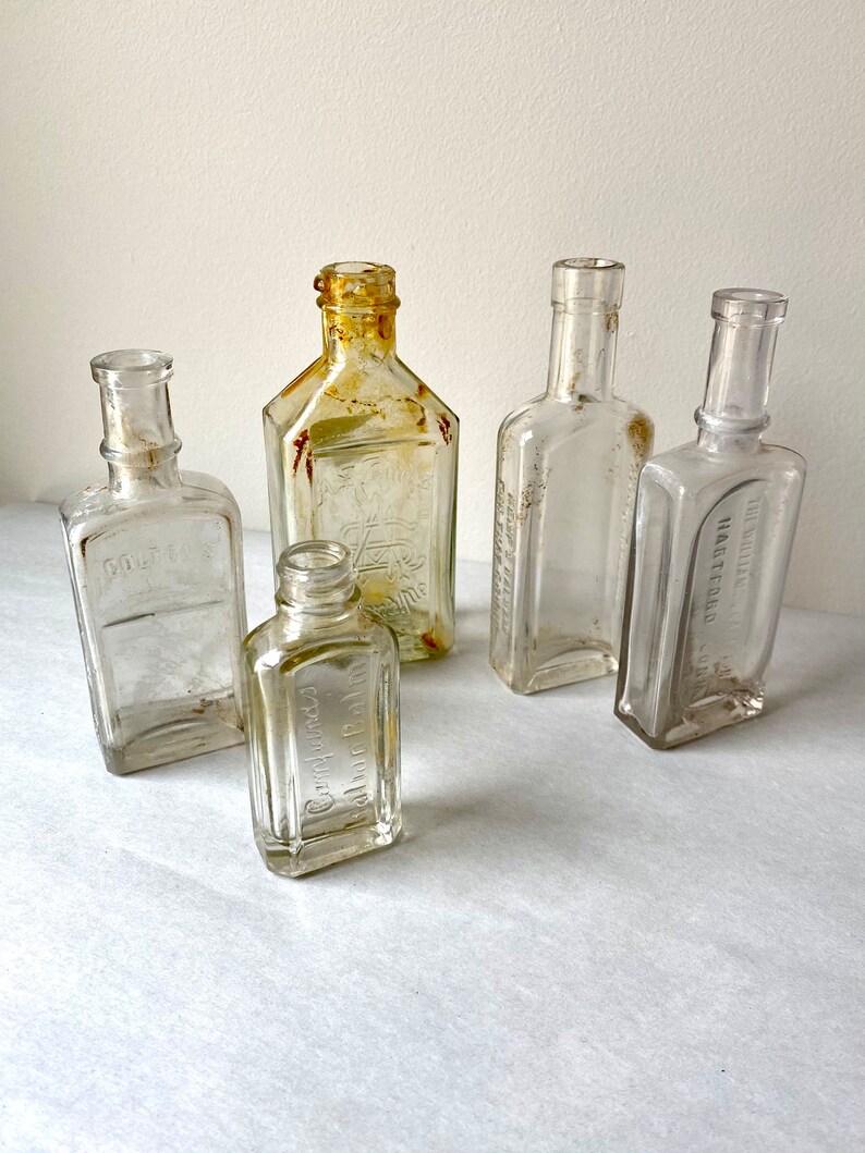Set of Five Late 1800s to Early 1900s Antique Bottles Including A.S ...