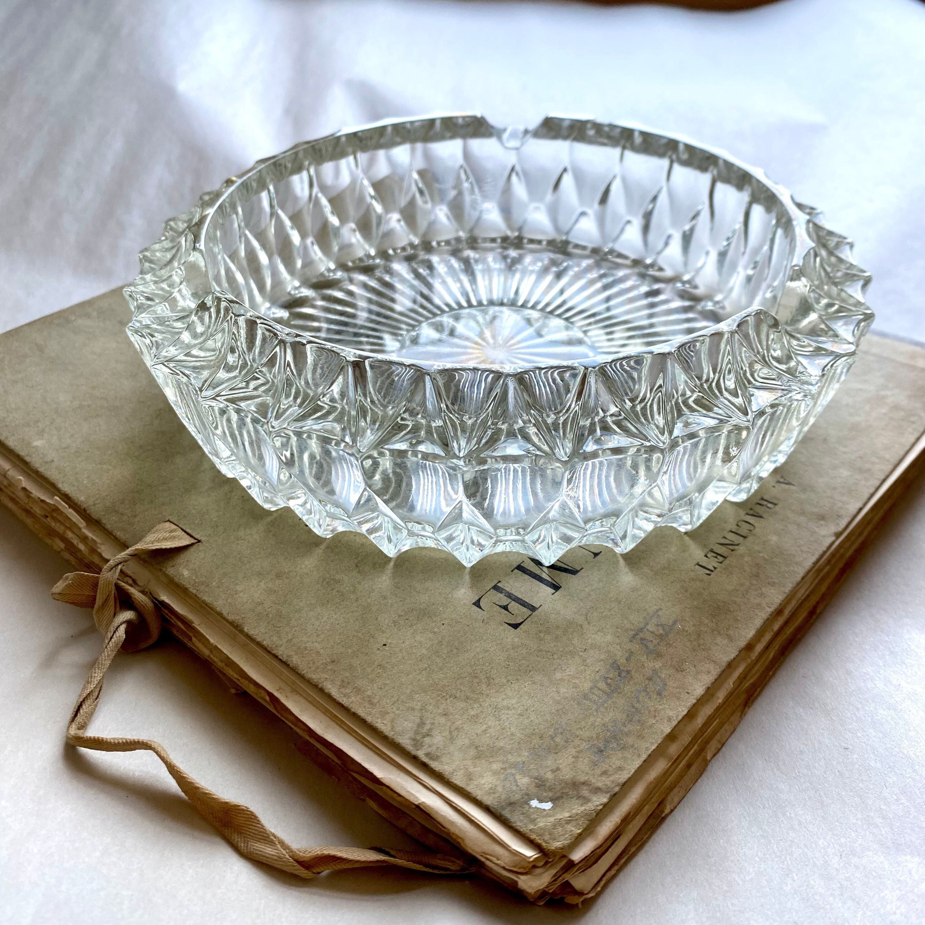 Vintage Multifaceted Large Clear Glass Ashtray 7 1/4 - Etsy