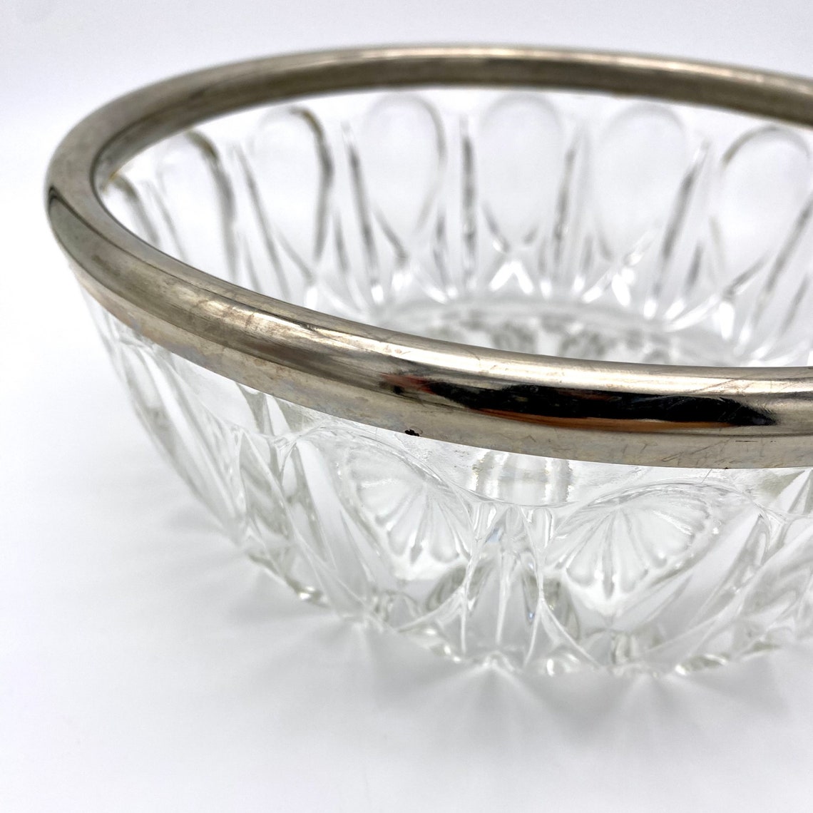 Large 9 Crystal Bowl With Silver Metal Rim - Etsy
