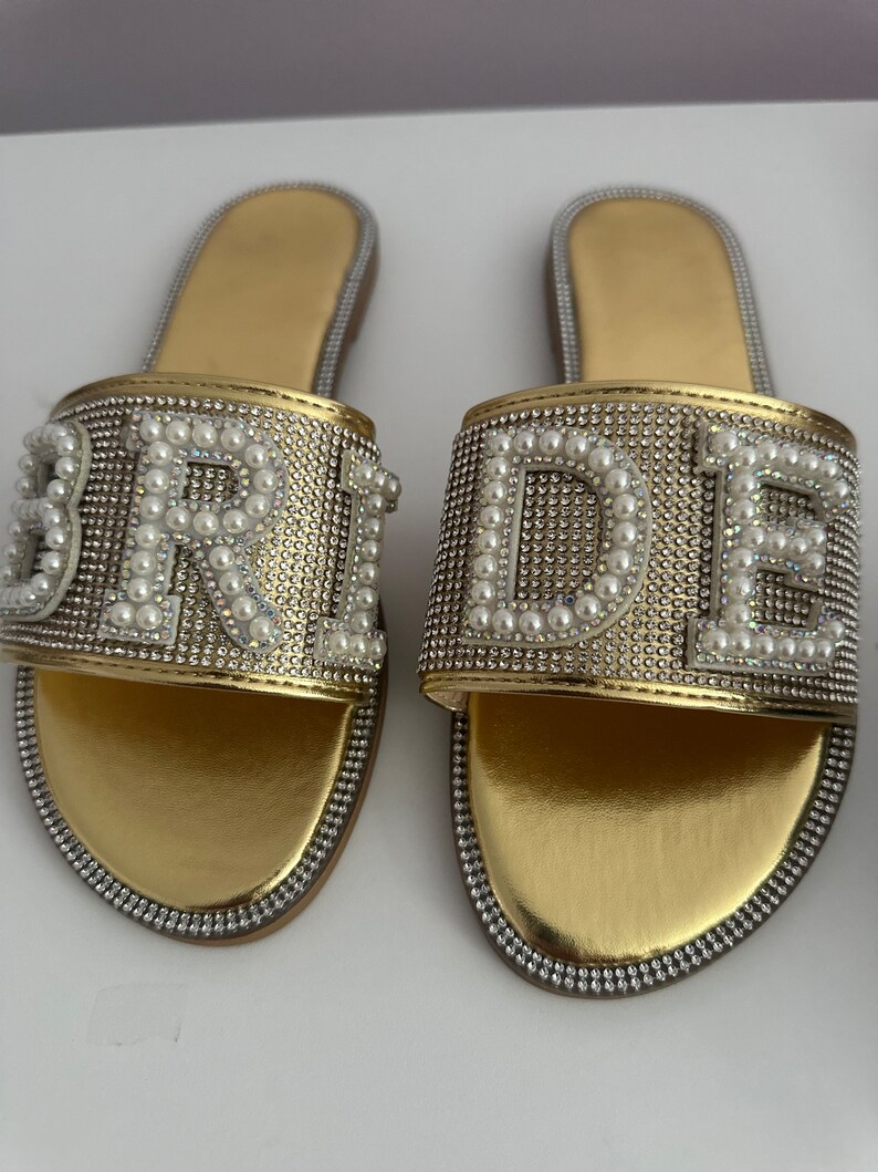 White Bride Pearl Rhinestone Slide Sandals Bridal Shower Gift ...