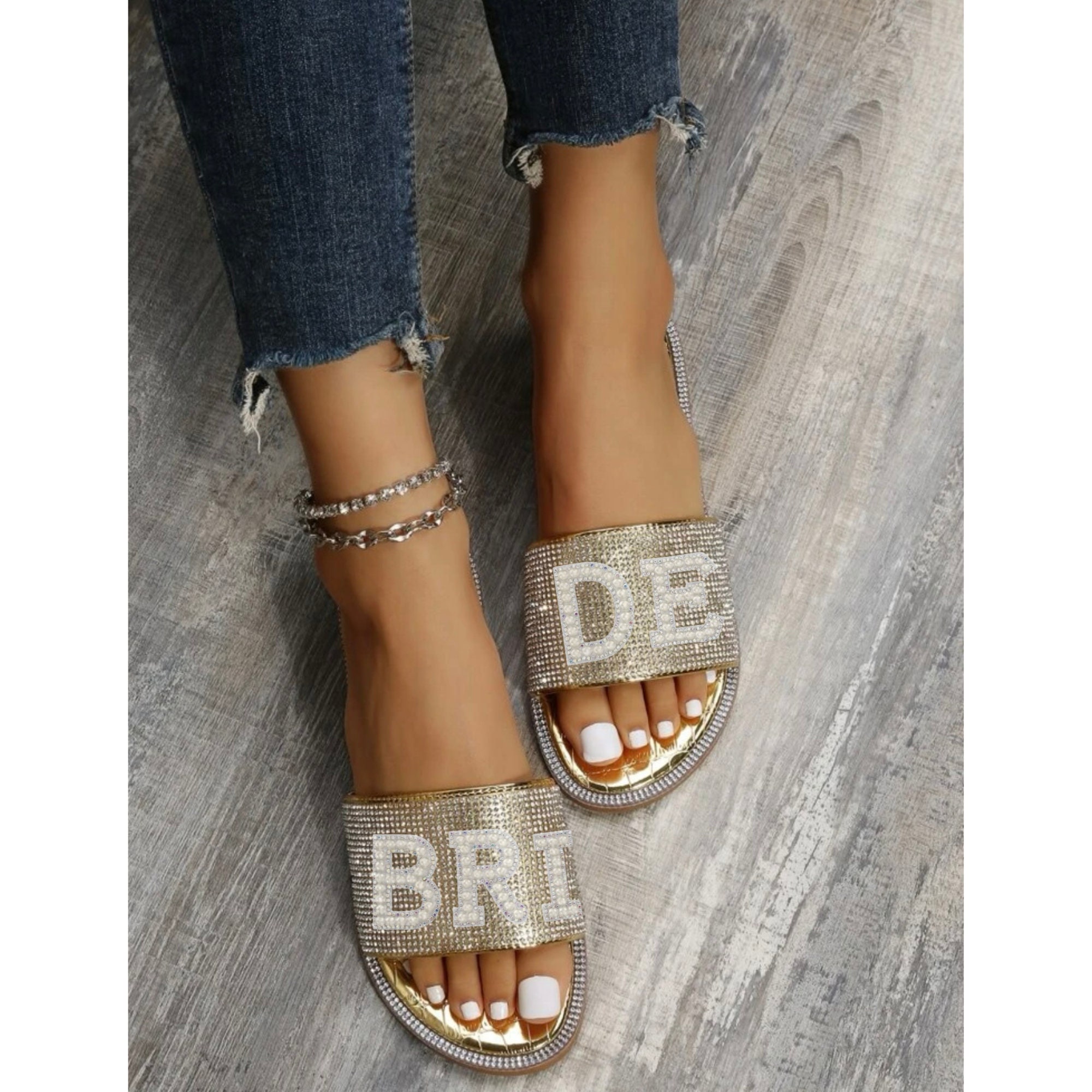 White Bride Pearl Rhinestone Slide Sandals Bridal Shower Gift ...