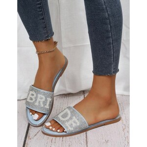 White Bride Pearl Rhinestone Slide Sandals | Bridal Shower Gift ...