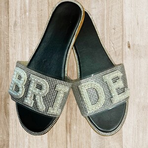 White Bride Pearl Rhinestone Slide Sandals | Bridal Shower Gift ...
