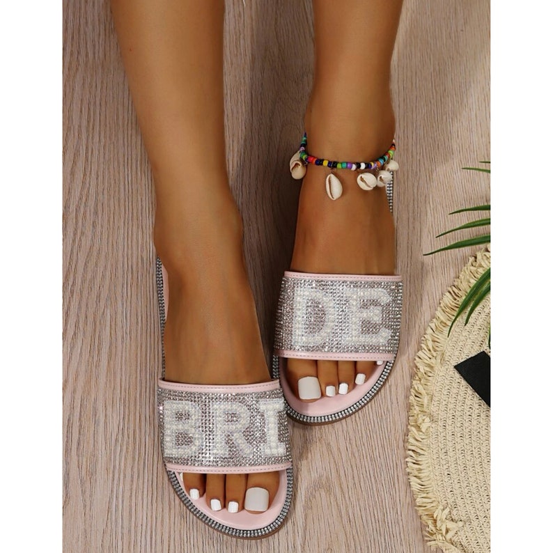 White Bride Pearl Rhinestone Slide Sandals Bridal Shower Gift ...