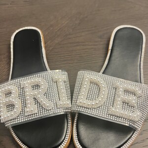 White Bride Pearl Rhinestone Slide Sandals | Bridal Shower Gift ...