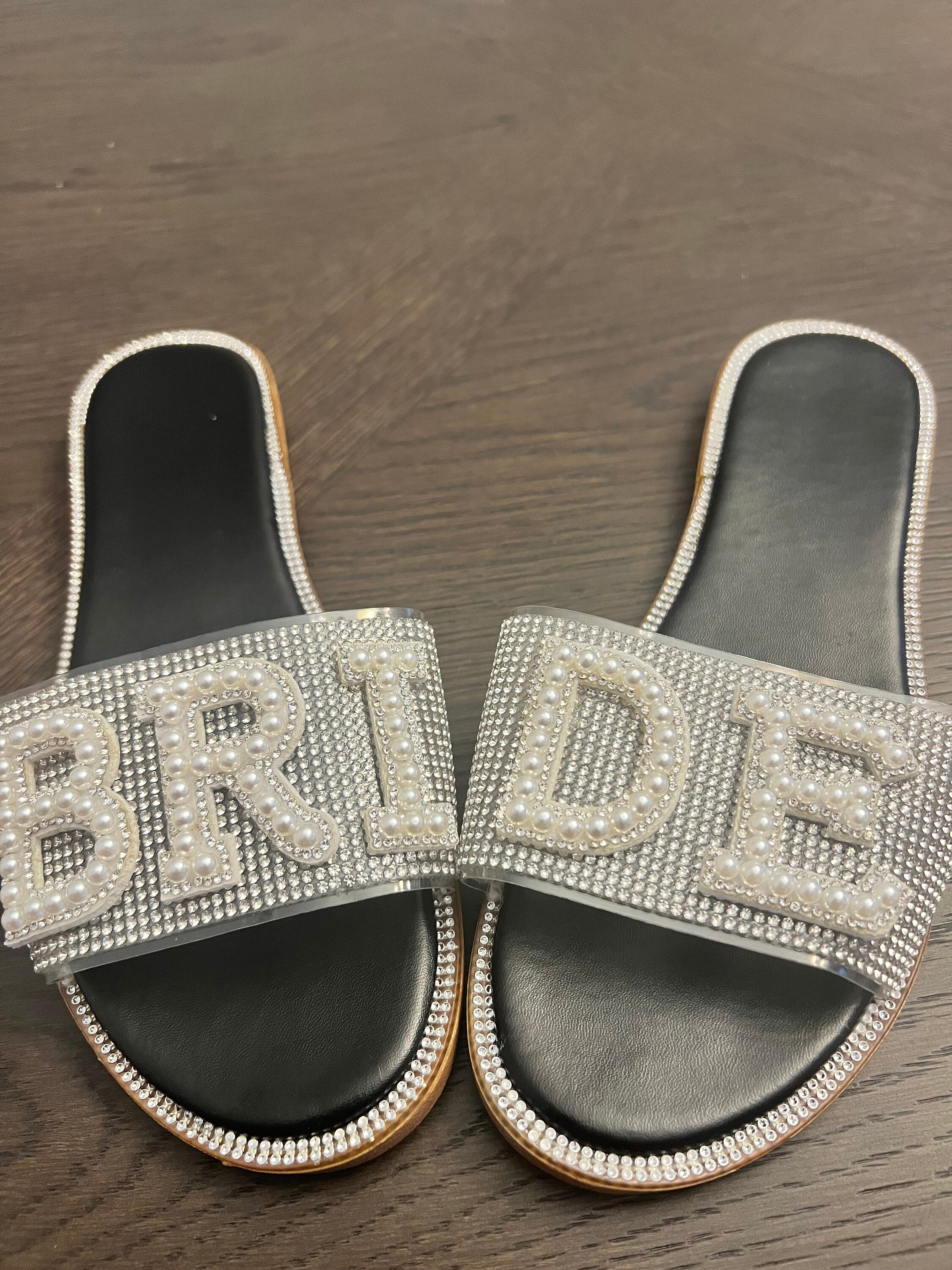 White Bride Pearl Rhinestone Slide Sandals Bridal Shower Gift ...