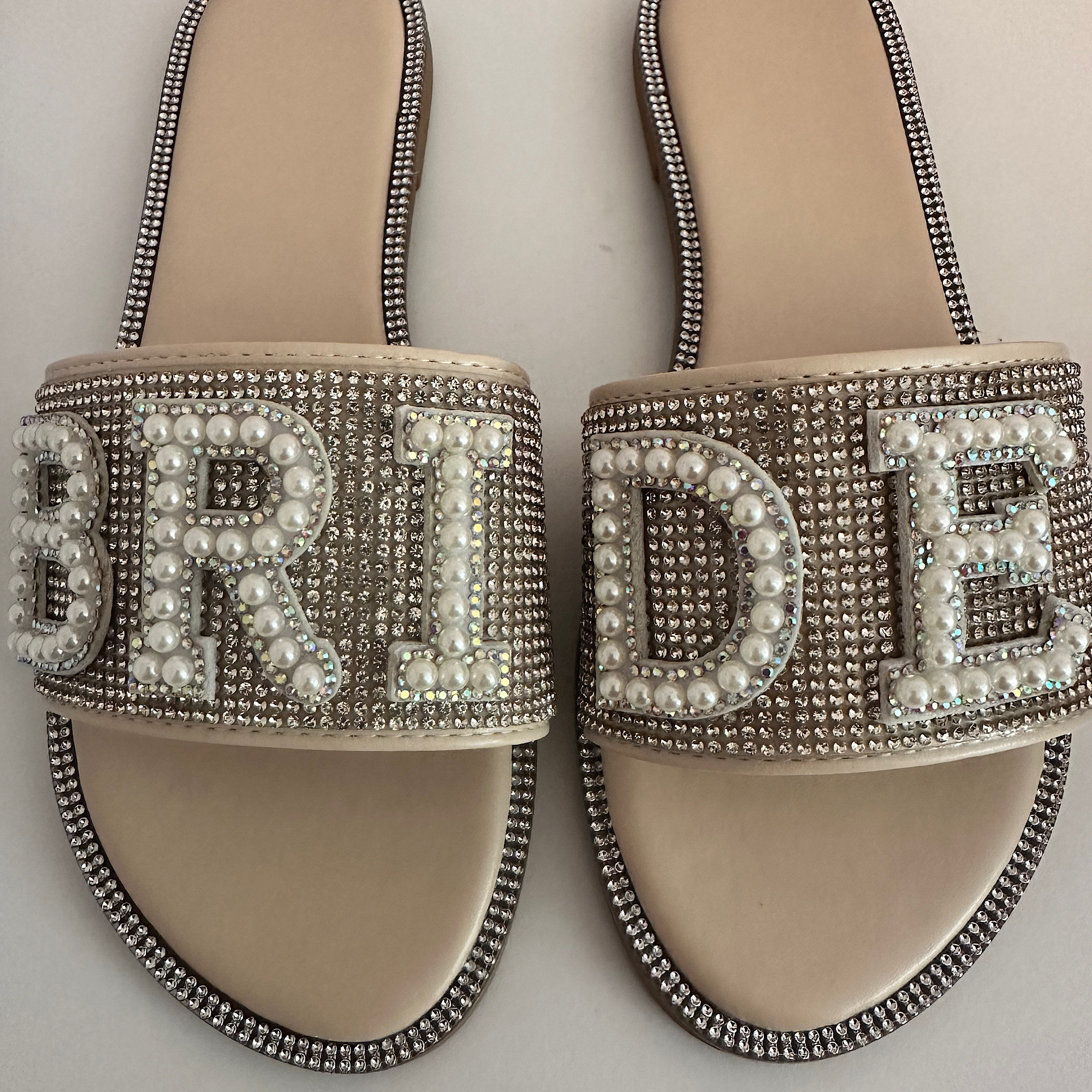 White Bride Pearl Rhinestone Slide Sandals Bridal Shower Gift ...