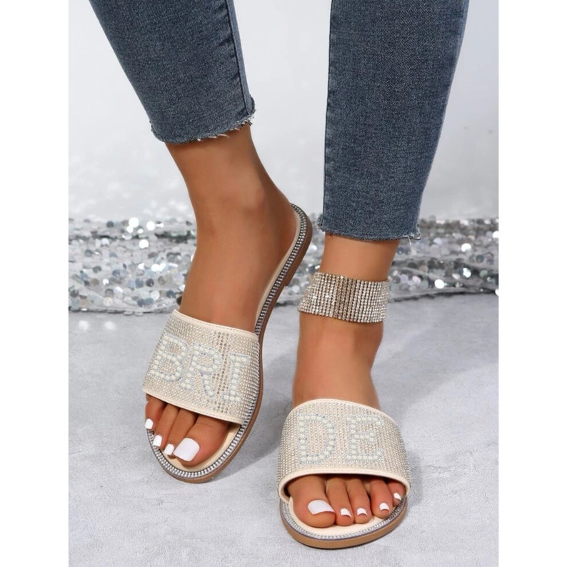 White Bride Pearl Rhinestone Slide Sandals Bridal Shower Gift ...
