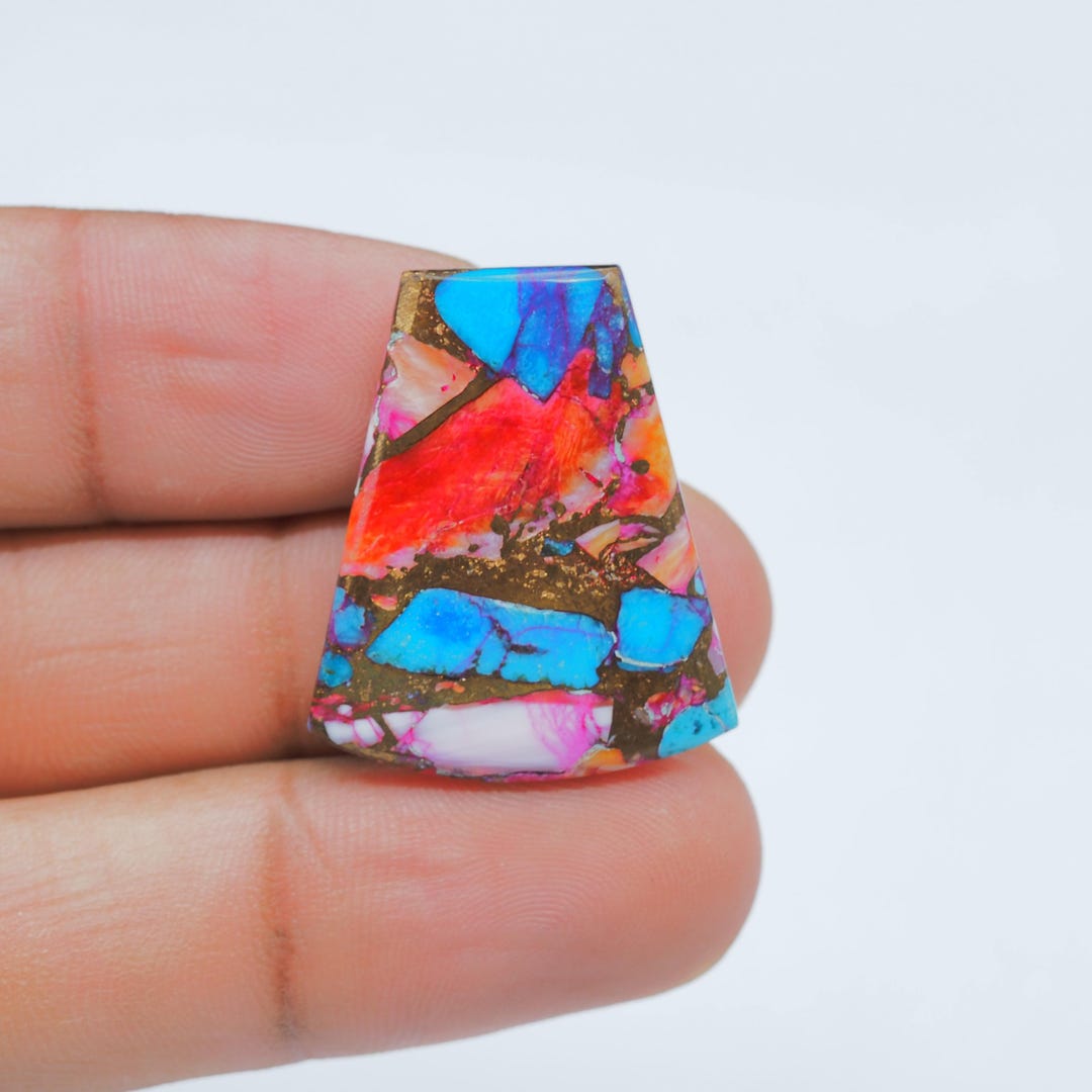 Pink Spiny Oyster Copper Turquoise Cabochon: Shield Shape Gemstone ...