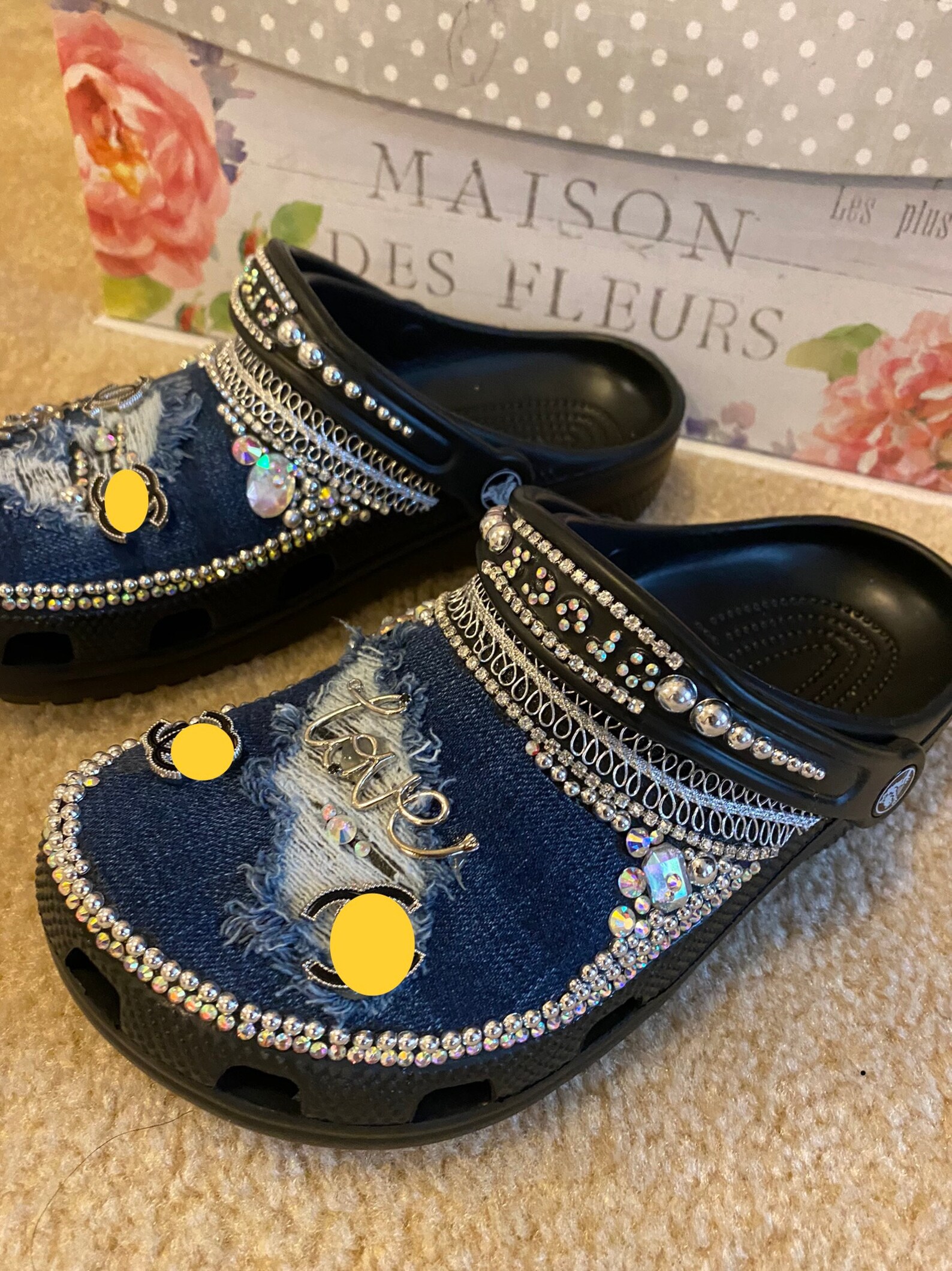Custom Bling Luxury Jean Denim or Fabric Croc Clogs - Etsy