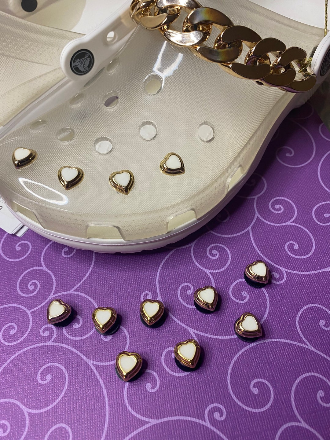 Shoe Charms Luxury Gold Heart-shaped With off White Center Fits Crocs ...