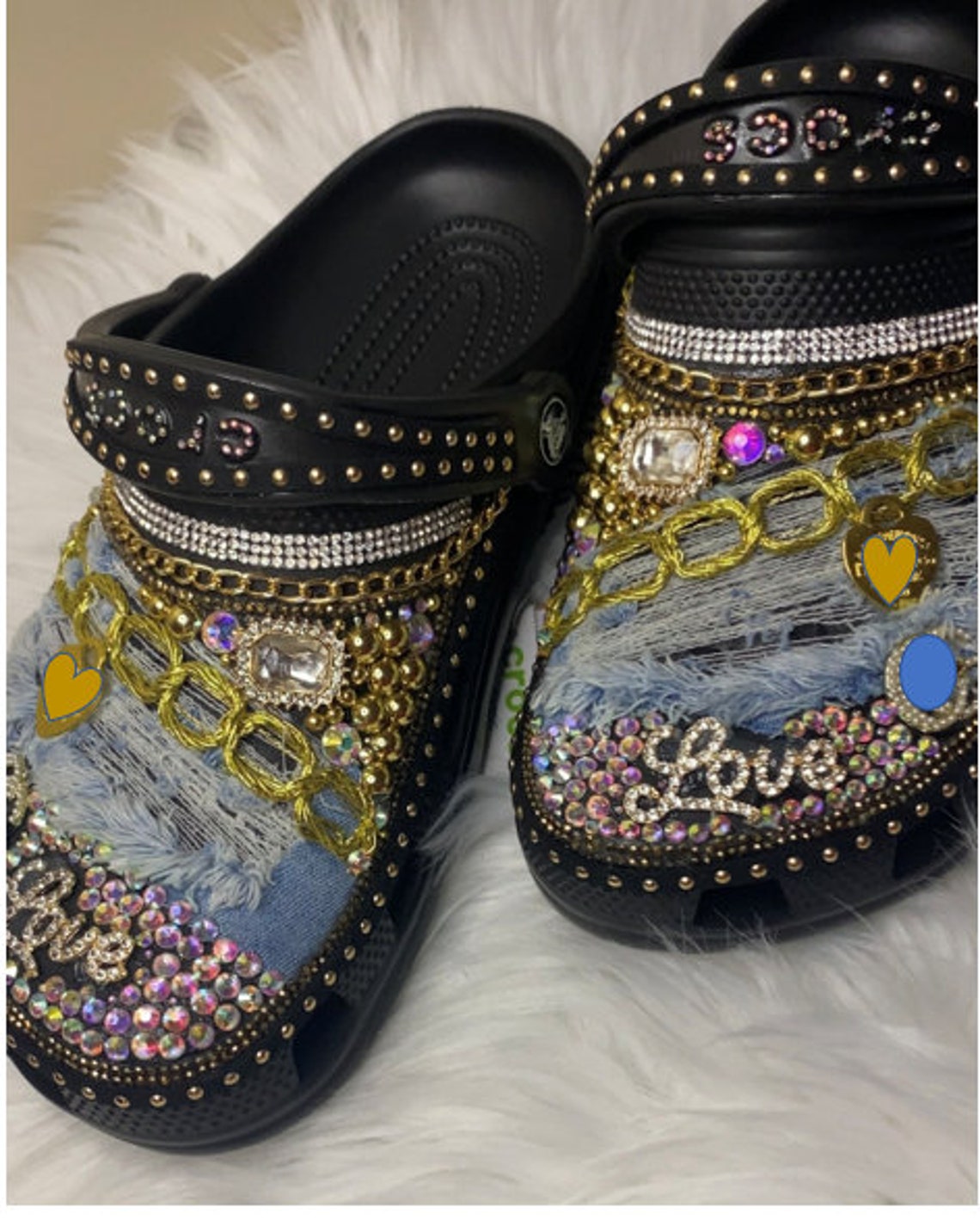 Custom Bling Luxury Jean Denim or Fabric Croc Clogs - Etsy
