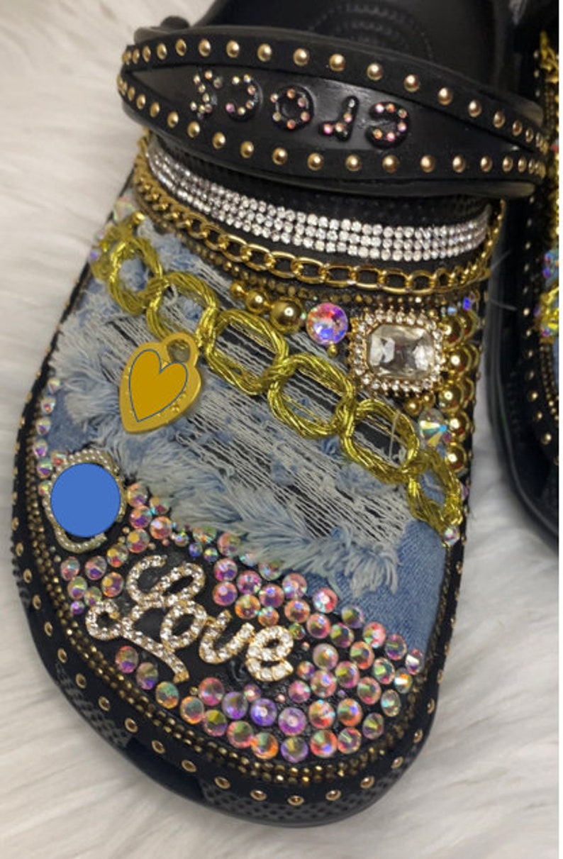 Custom Bling Luxury Jean Denim or Fabric Croc Clogs - Etsy