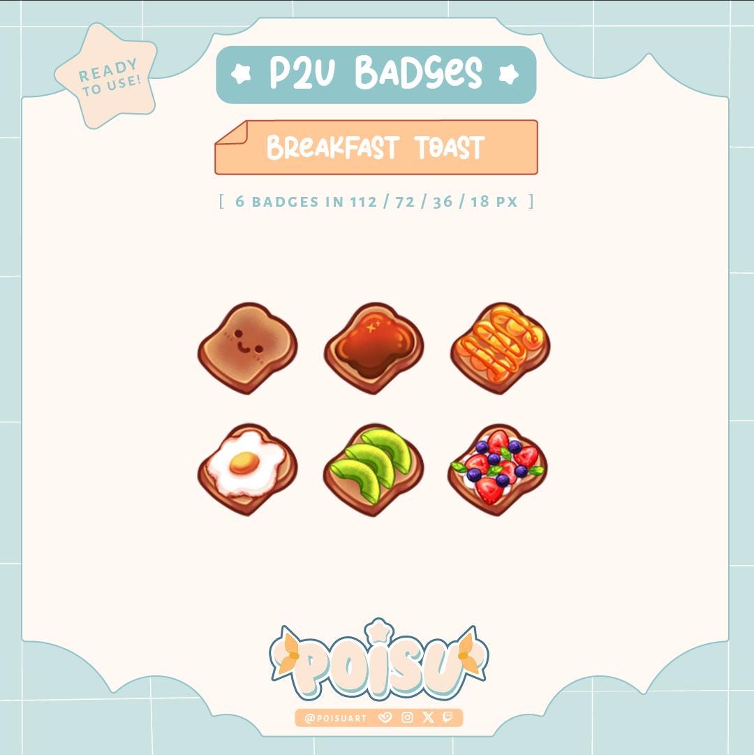 Cute Breakfast P2U Badges for Twitch / Discord / Youtube - Etsy