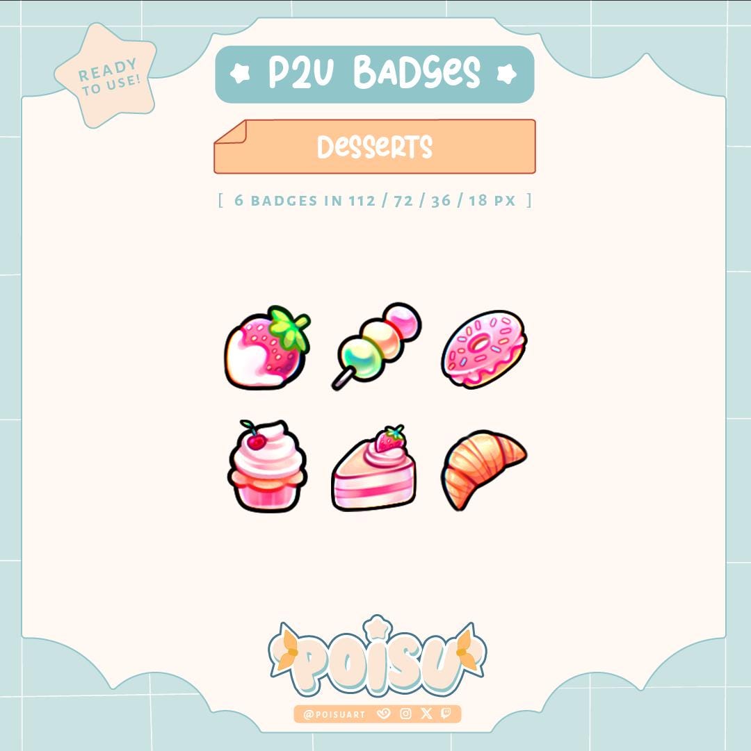 Cute Desserts P2U Badges for Twitch / Discord / Youtube - Etsy