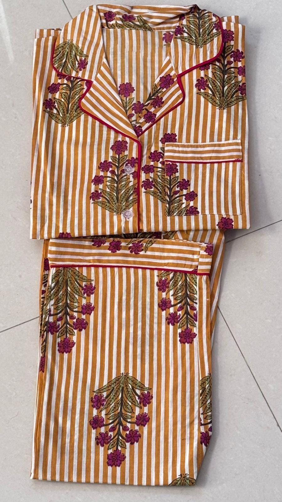 Indian Cotton Pajama Set Cotton Hand Block Print 100% Cotton Light ...