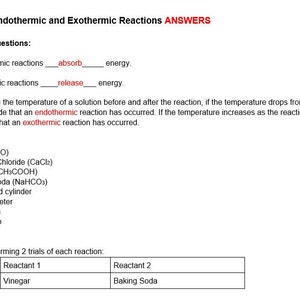 Endothermic and Exothermic Reactions Lab - 8th - 10th Grade Science ...