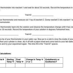 Endothermic and Exothermic Reactions Lab - 8th - 10th Grade Science ...