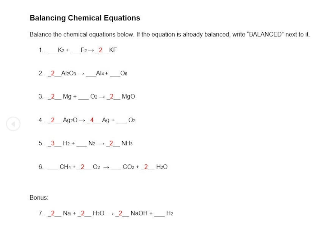 Balancing Chemical Equations - Easy Introduction Problems - 8th - 10th ...