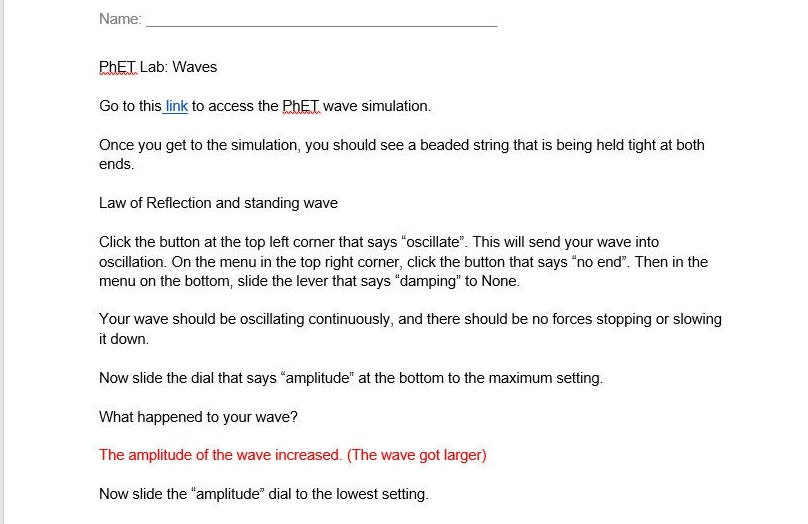 Phet Lab - Waves, Wavelength, Amplitude, Frequency - 6th Grade Science ...