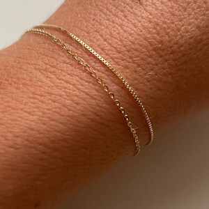 Solid Gold Box Chain Bracelet • Gold Chain Bracelet • Dainty Gold ...