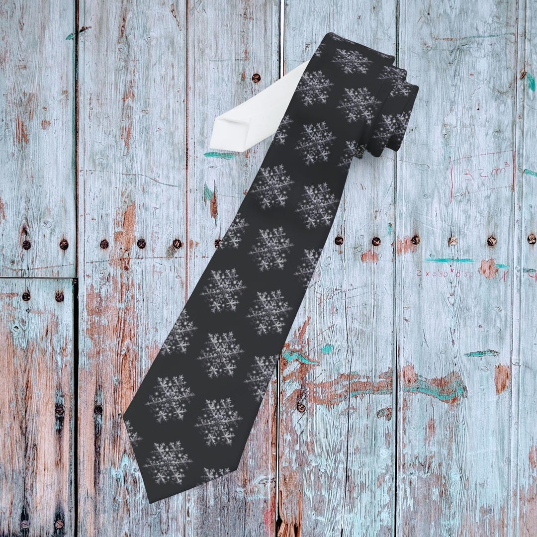 Snowflake Necktie Black Background, Festive Tie - Etsy