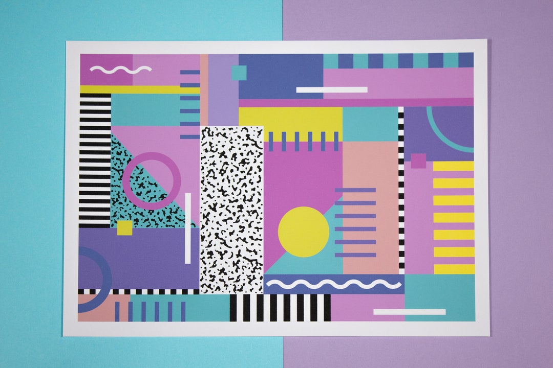 Art Print With Memphis Style Design - 80's & 90's Retro - Colorful ...