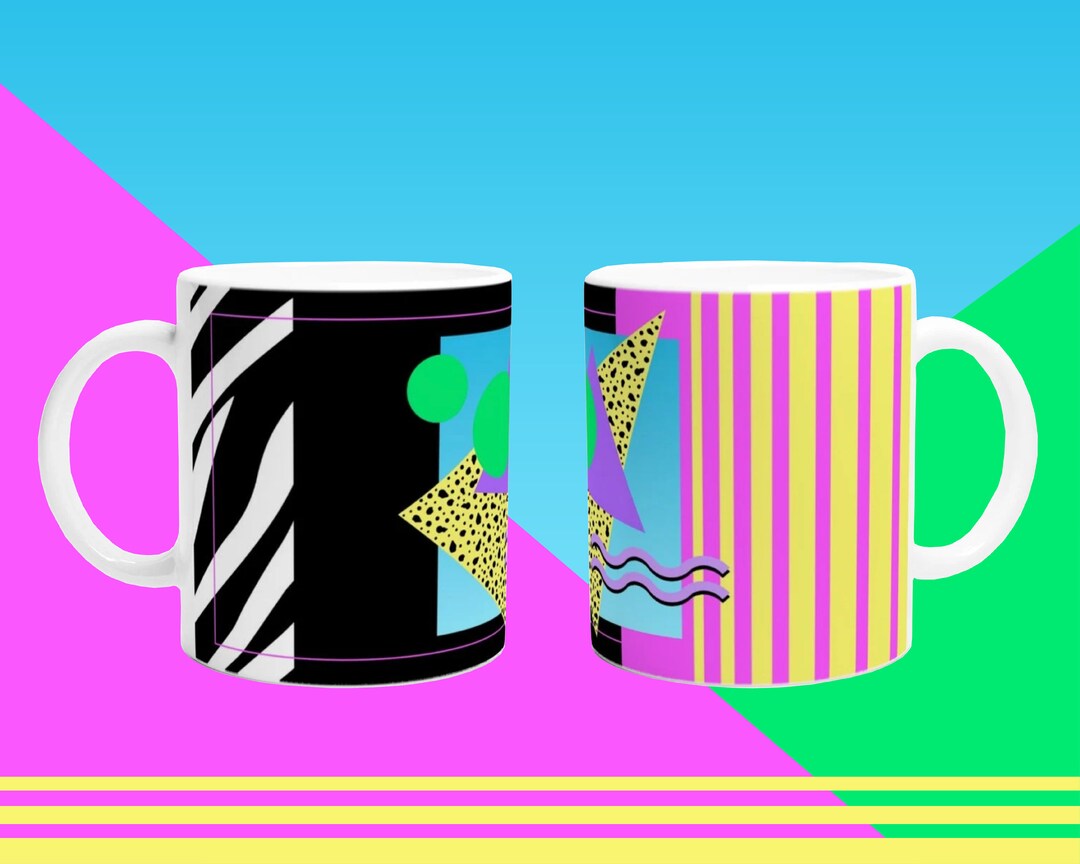 Mug With Memphis Style Design - 80's & 90's Vaporwave Retro / White ...