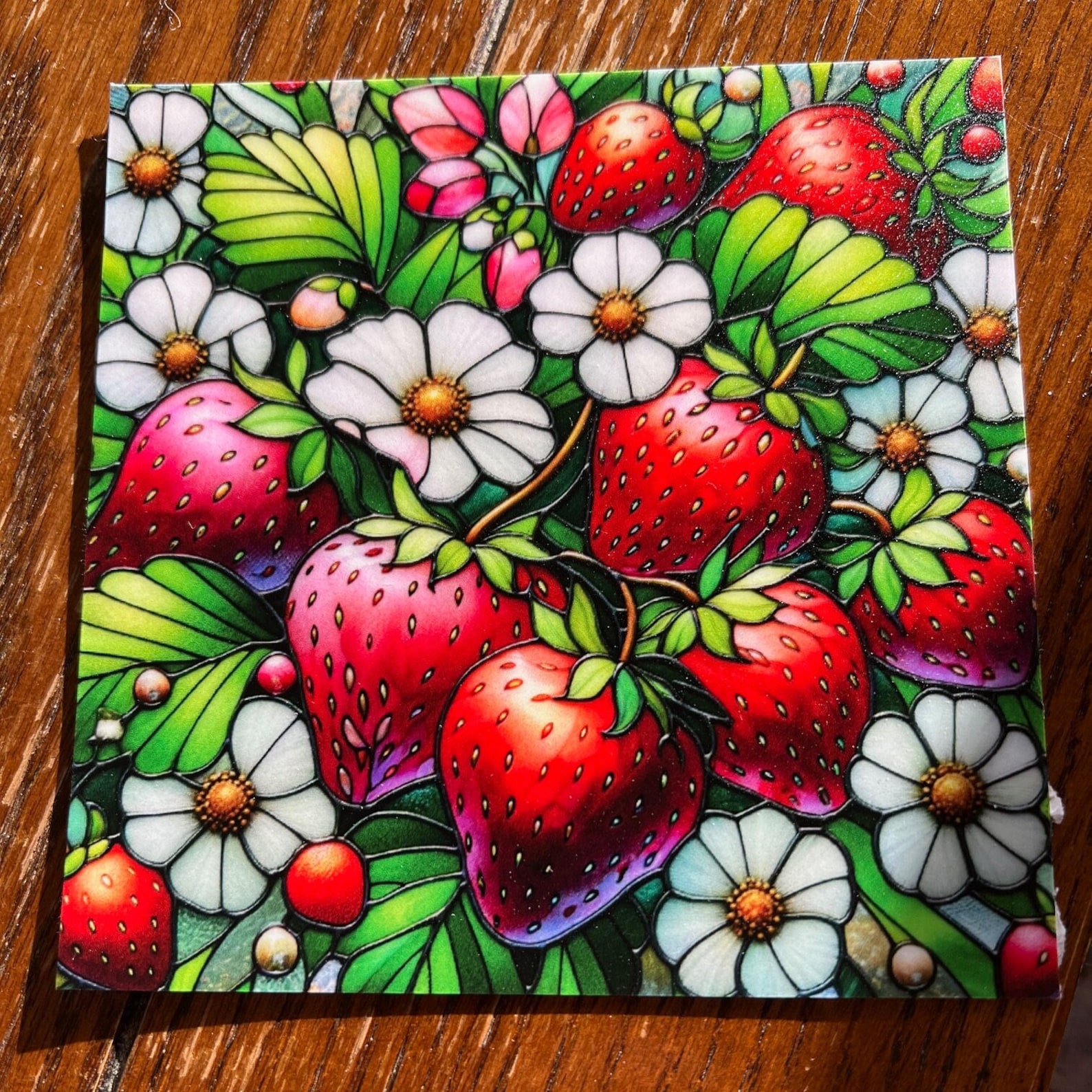 Faux Stained Glass Window Cling Strawberry Patch - Etsy