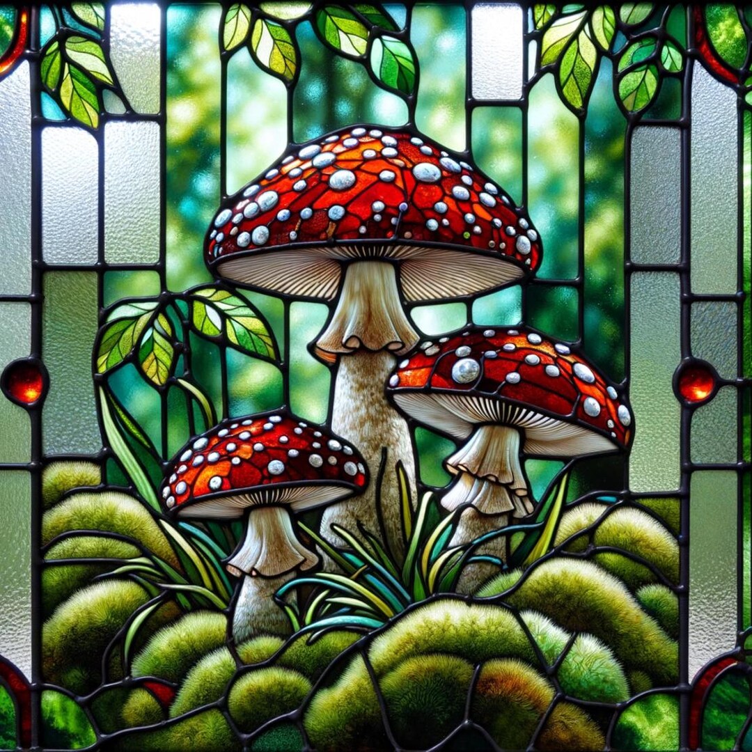3 Toadstools | Stained Glass Vinyl Window Cling | Sun Catcher | Window ...