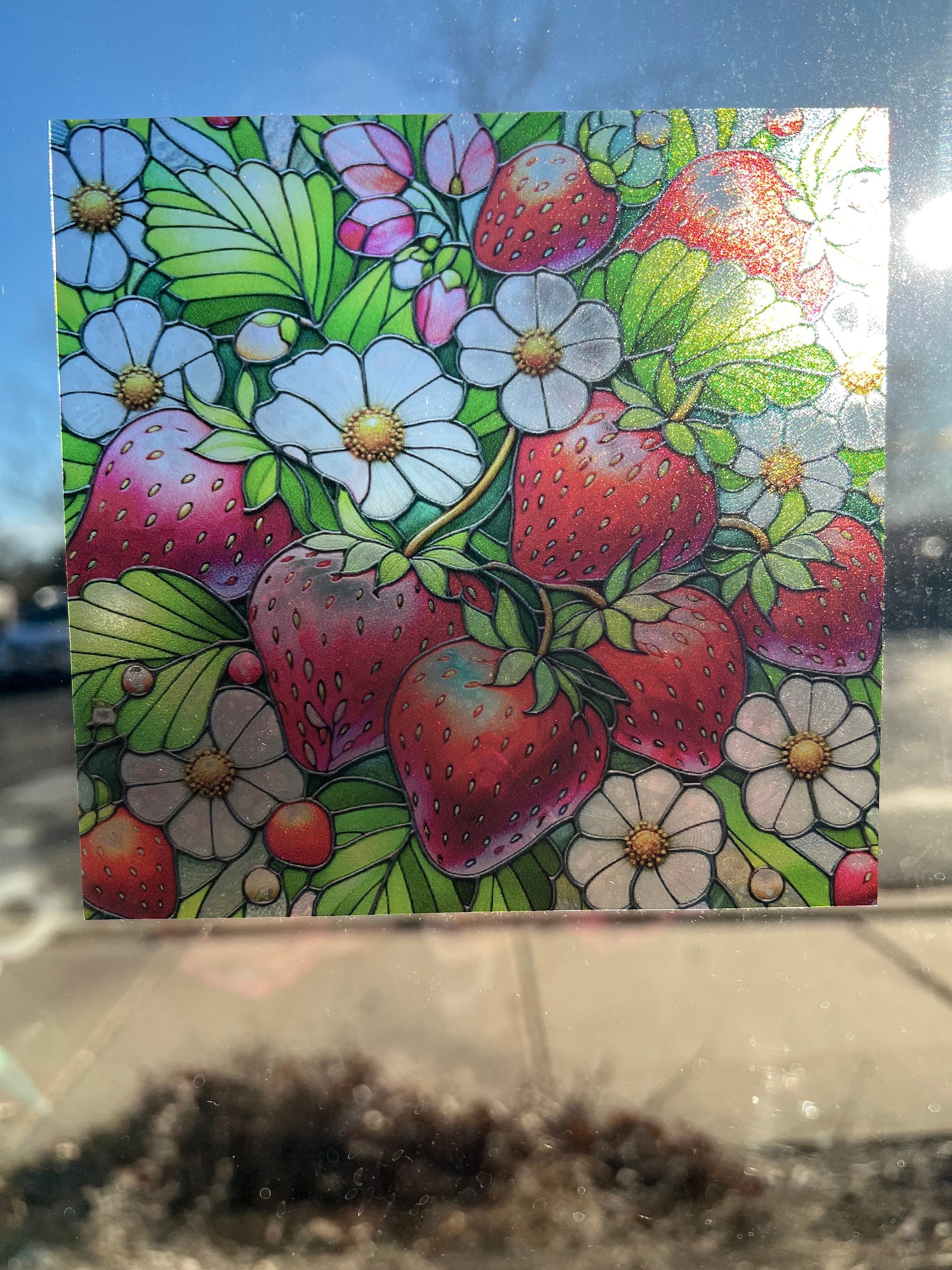 Faux Stained Glass Window Cling Strawberry Patch - Etsy