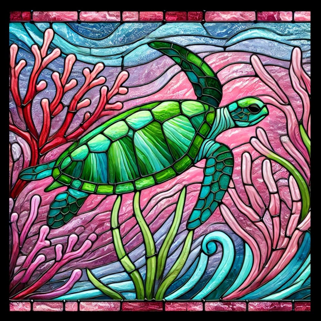 Window Film Stained Glass Vinyl Window Cling Sea Turtle - Etsy