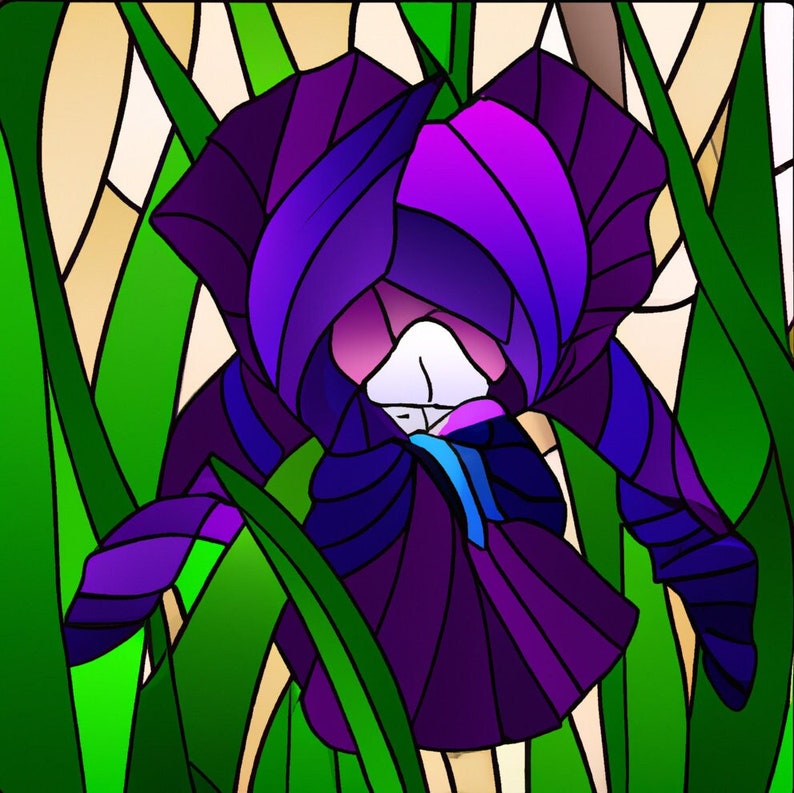 Purple Iris Faux Stained Glass Window Cling - Etsy