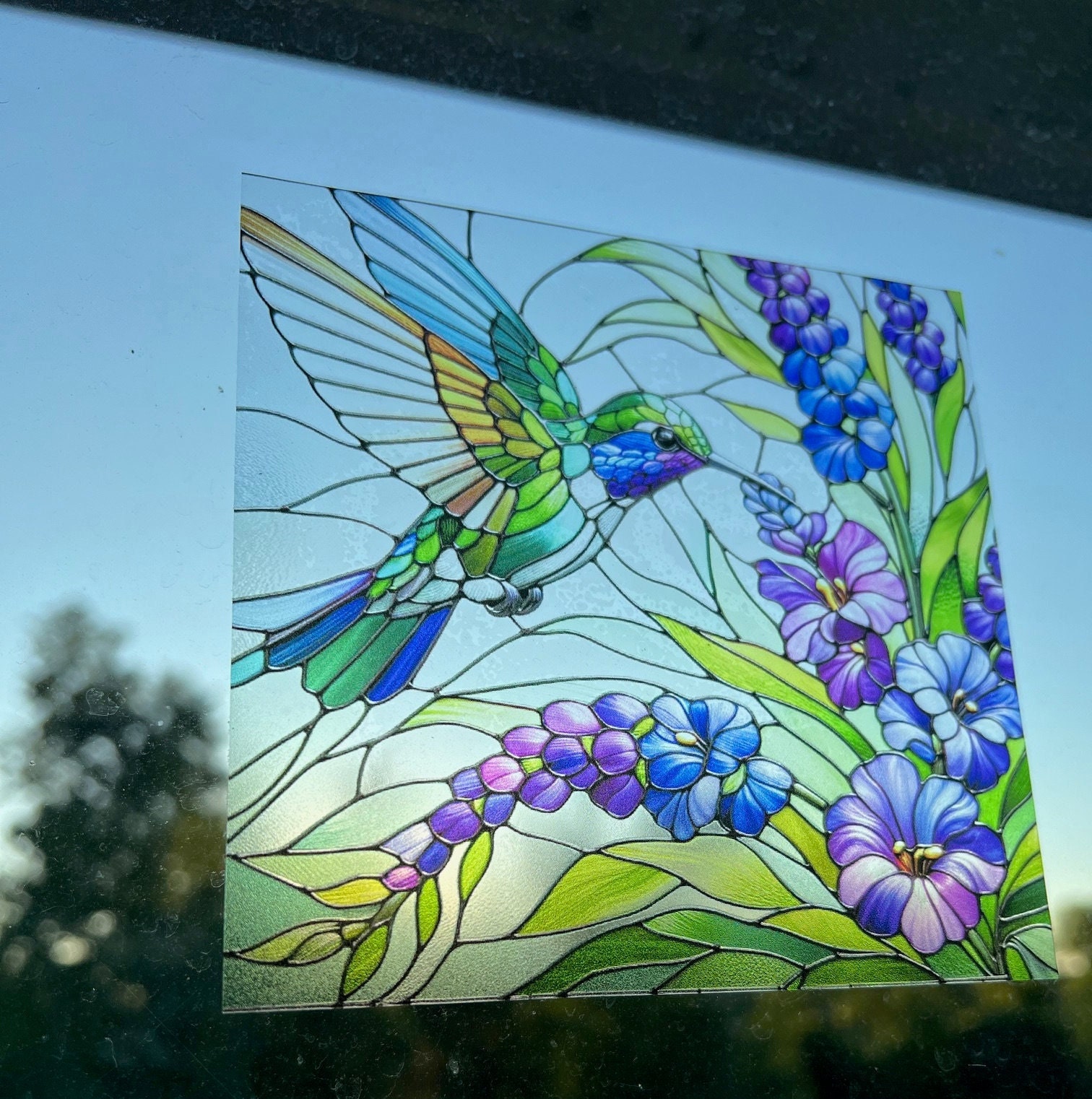 Hummingbird at Foxglove Stained Glass Window Cling | Sun Catcher ...