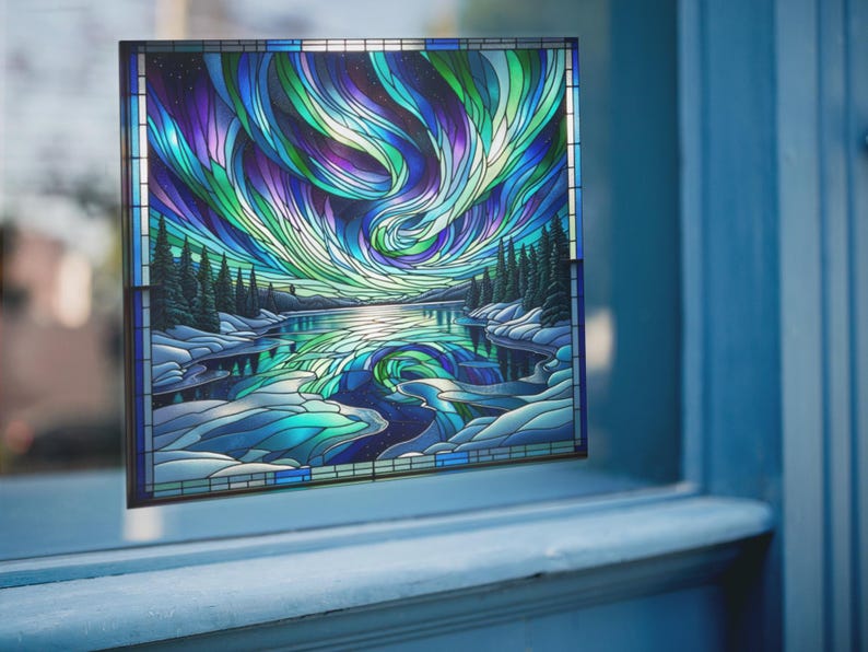 Stained Glass Aurora Northern Lights Window Cling | Sun Catcher ...