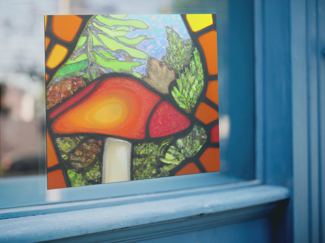 Forest Toadstool Stained Glass Vinyl Window Cling Suncatcher 5x5in| Sun ...