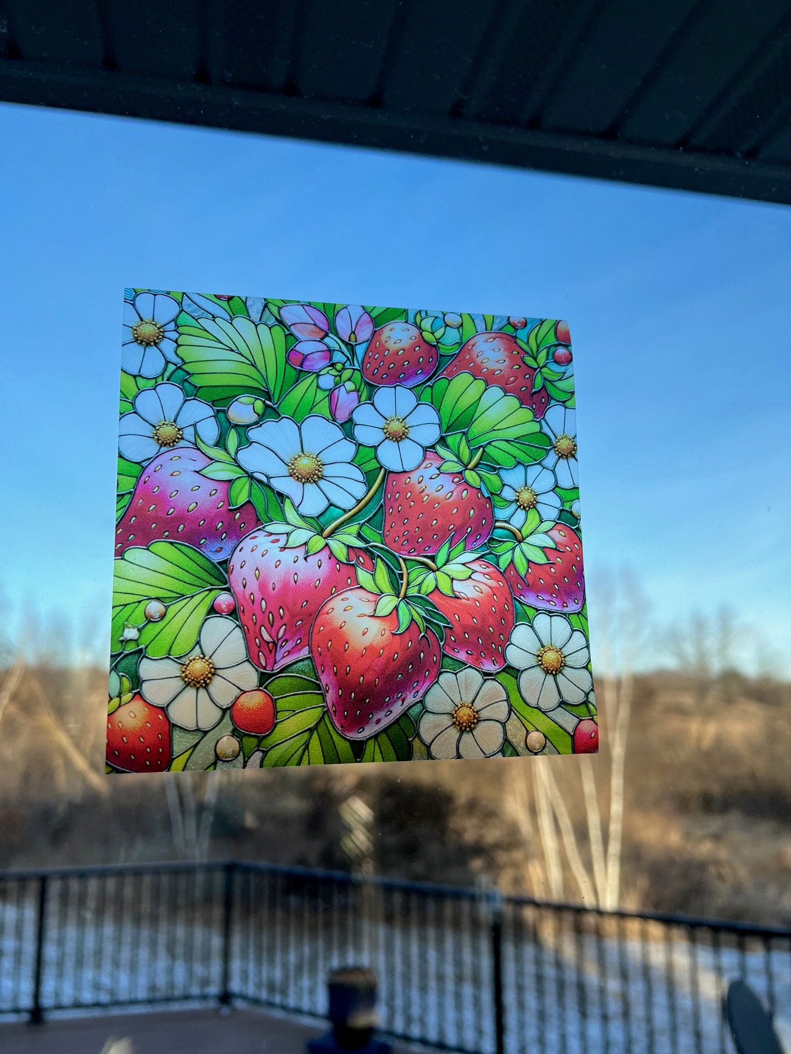 Faux Stained Glass Window Cling Strawberry Patch - Etsy