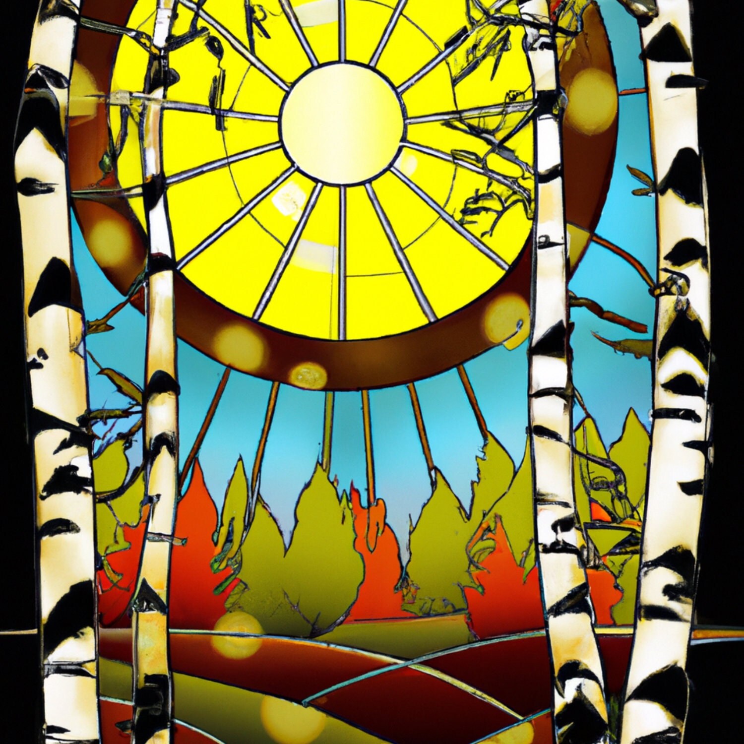 Birch Sunset Stained Glass Vinyl Window Cling| Sun Catcher | Window ...